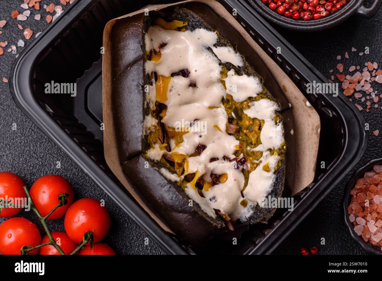 Sandwich with brioche bun, roast beef and vitello tonato sauce Stock ...