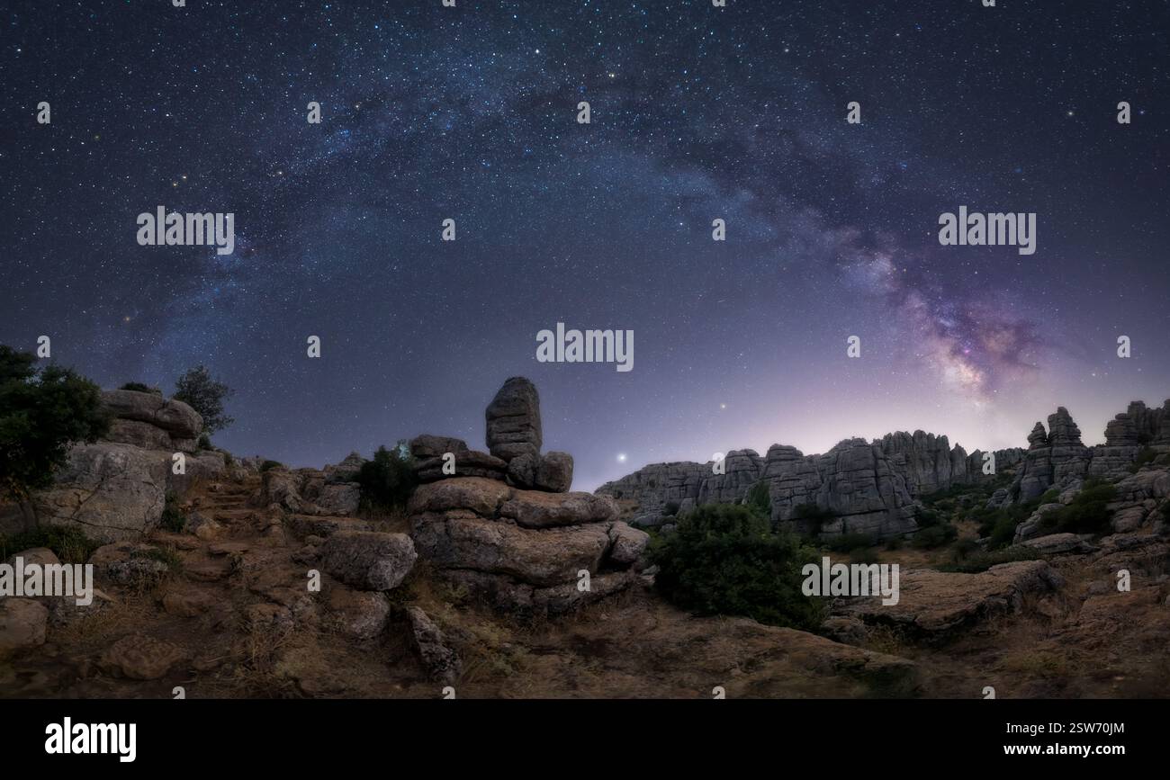El Torcal night: Milky Way over karst rocks, long exposure, stunning ...