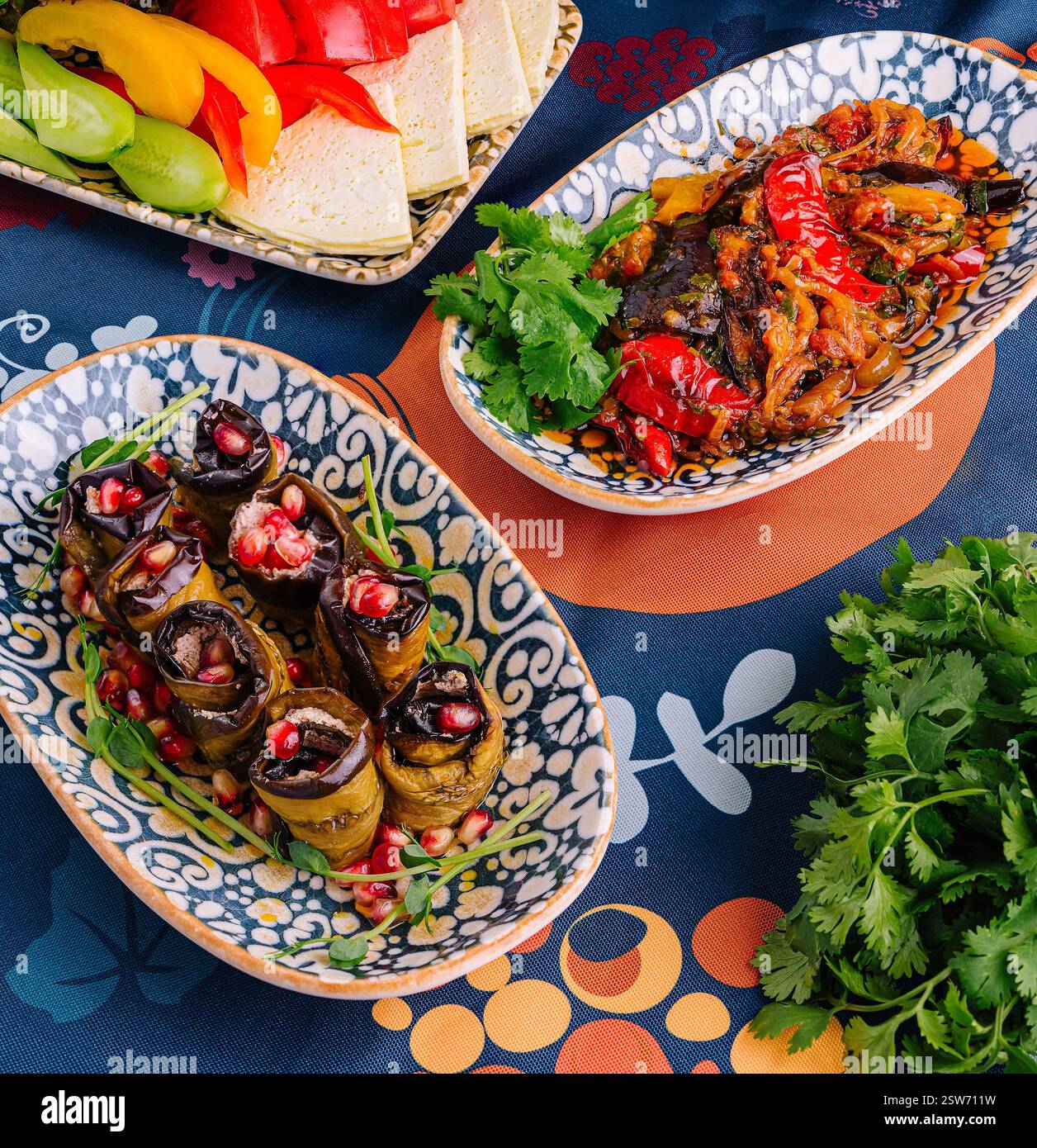 Colorful mediterranean feast on table Stock Photo - Alamy