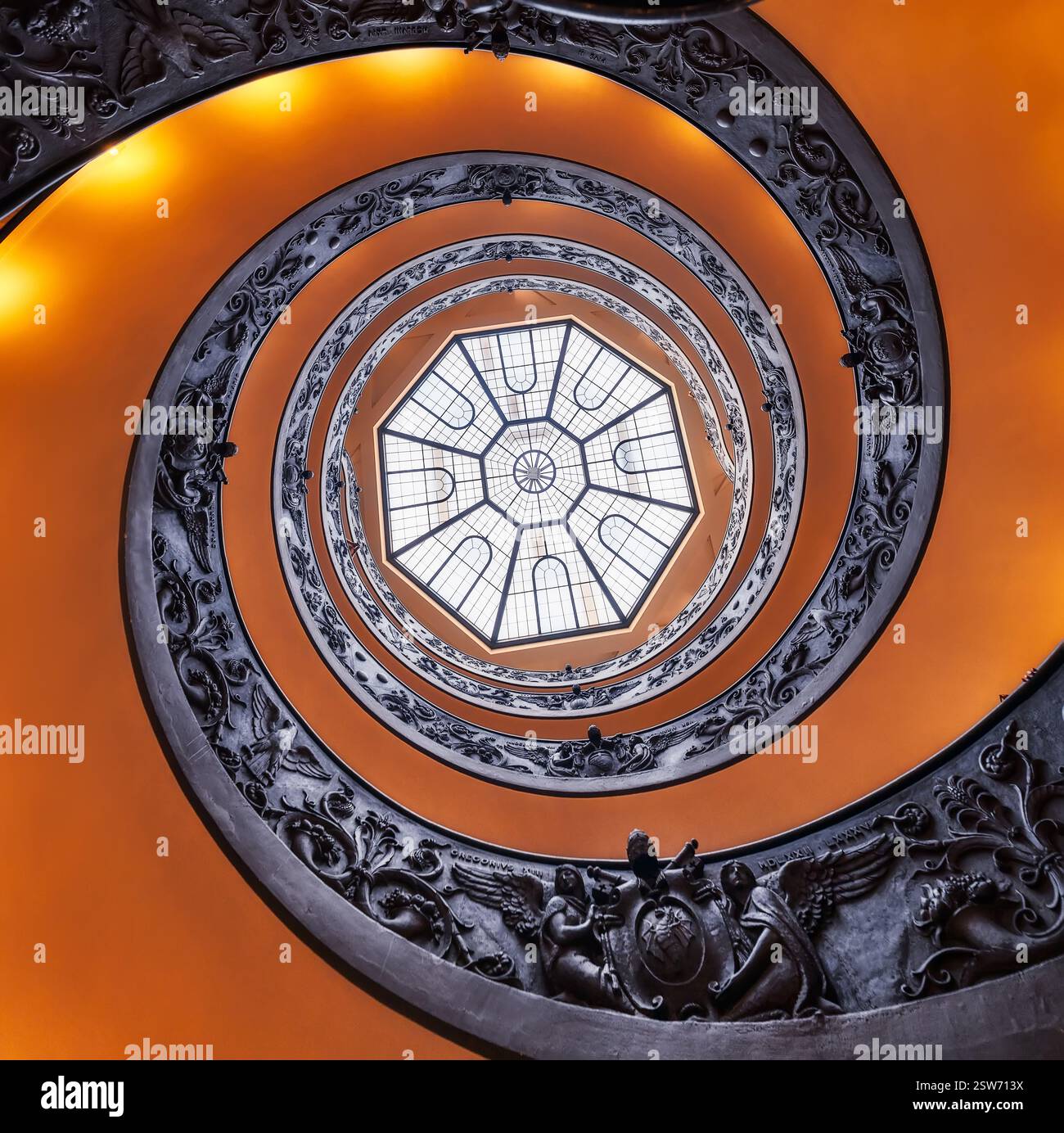 Bramante Staircase: bird's-eye view, spiral design, ornate details ...