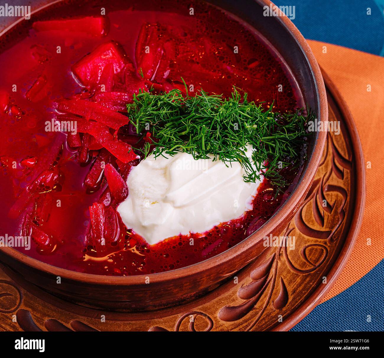Borscht garnished sour cream hi-res stock photography and images - Alamy