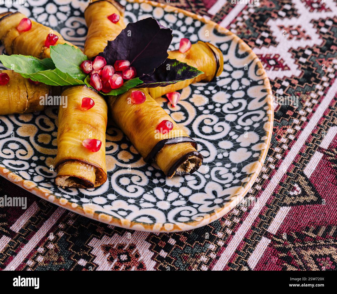 Elegant presentation of dolma on a patterned plate hi-res stock ...
