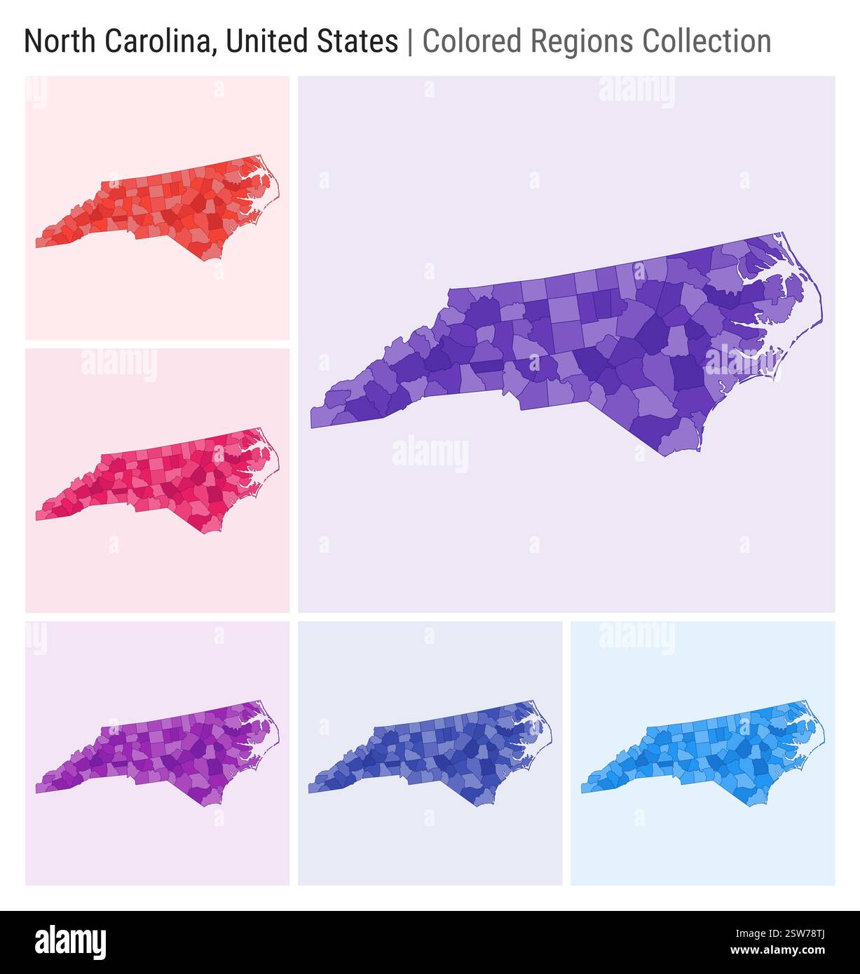 North Carolina, United States. Map collection. State shape. Colored ...