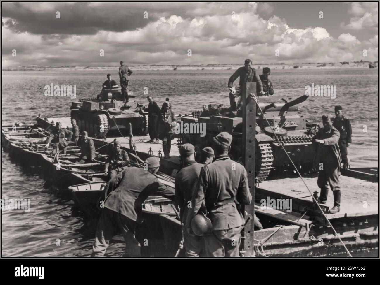 BARBAROSSA Nazi German troops crossing the Dnieper River 2 PzKpfw II ...