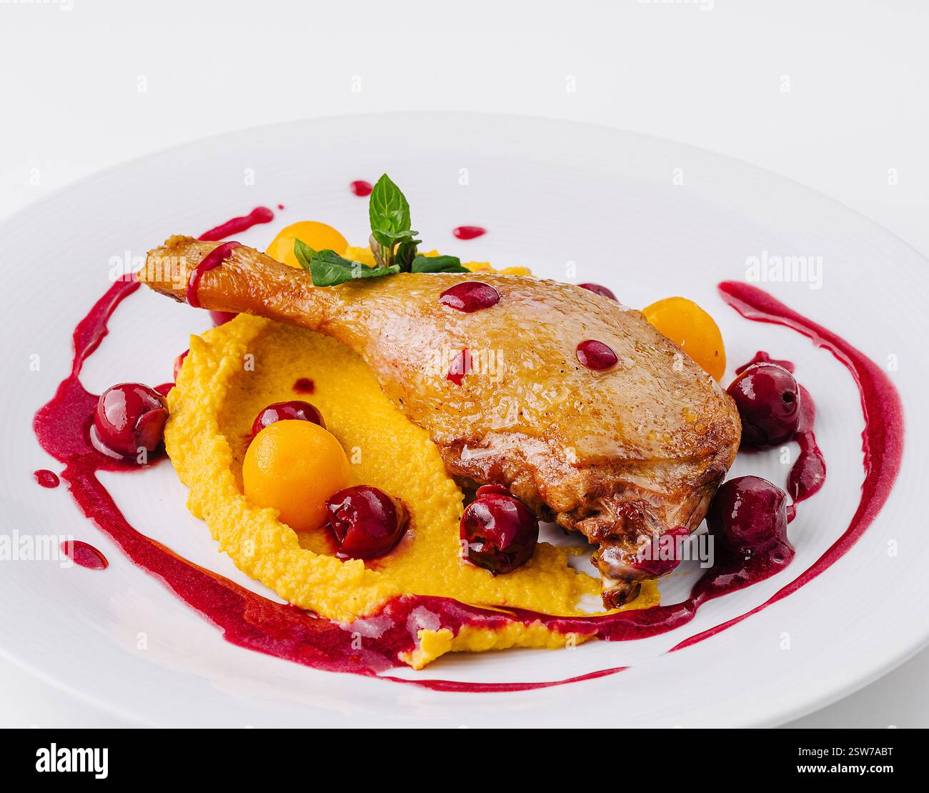 Gourmet duck confit with berry sauce Stock Photo - Alamy