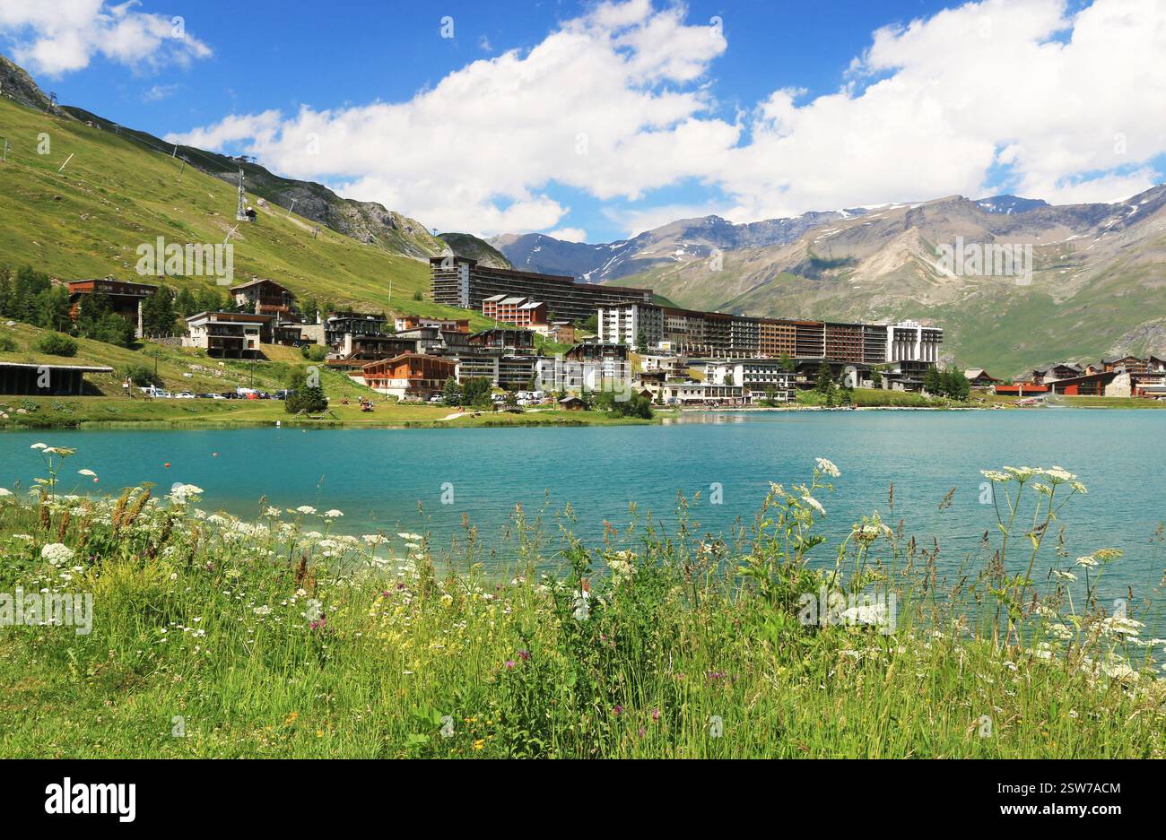 Lake Tignes and the winter sports resort Stock Photo - Alamy