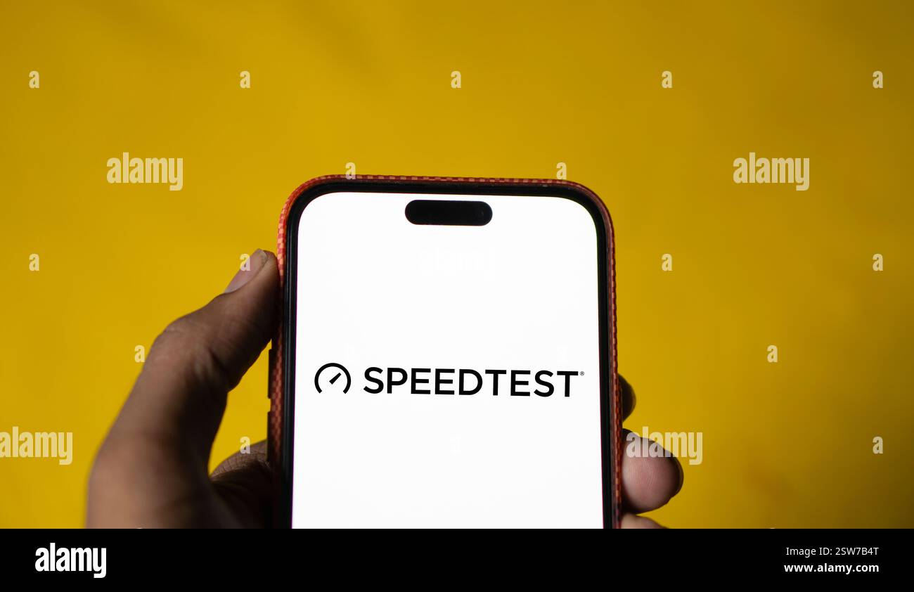 Dhaka, Bangladesh- 12 Oct 2024: Speedtest logo is displayed on ...