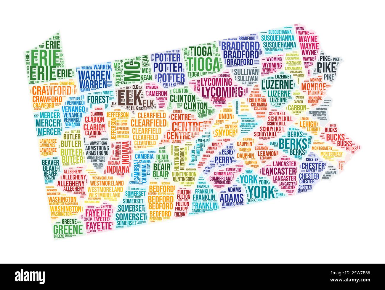 Pennsylvania county word cloud. State shape design. Pennsylvania ...