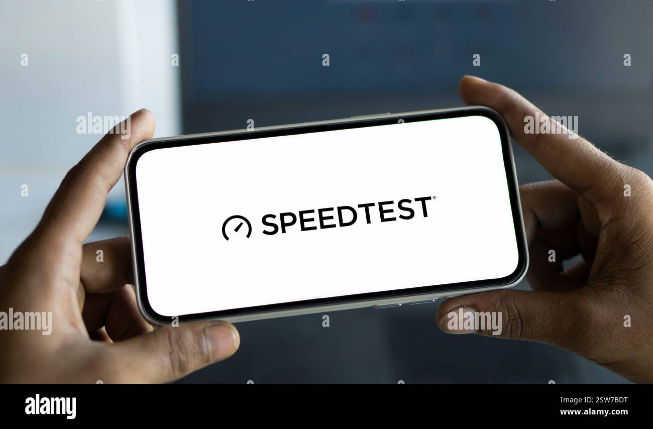 Dhaka, Bangladesh- 12 Oct 2024: Speedtest logo is displayed on ...