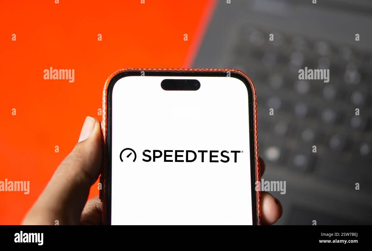 Dhaka, Bangladesh- 12 Oct 2024: Speedtest logo is displayed on ...