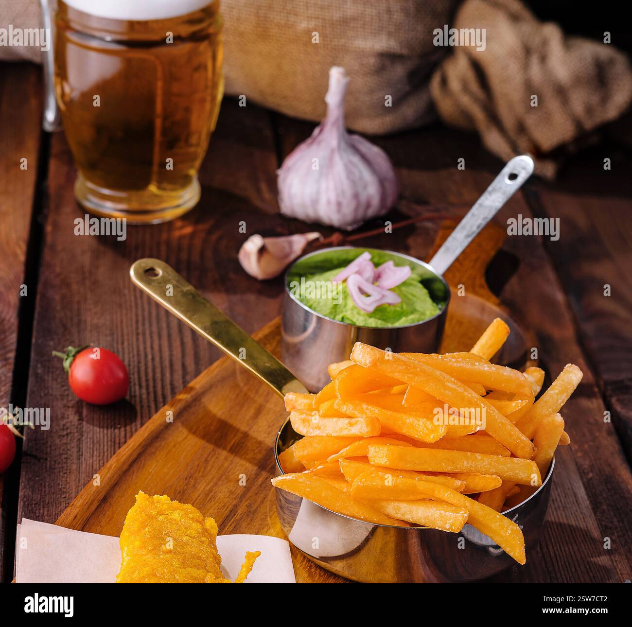 Classic fish and chips meal with beer Stock Photo - Alamy
