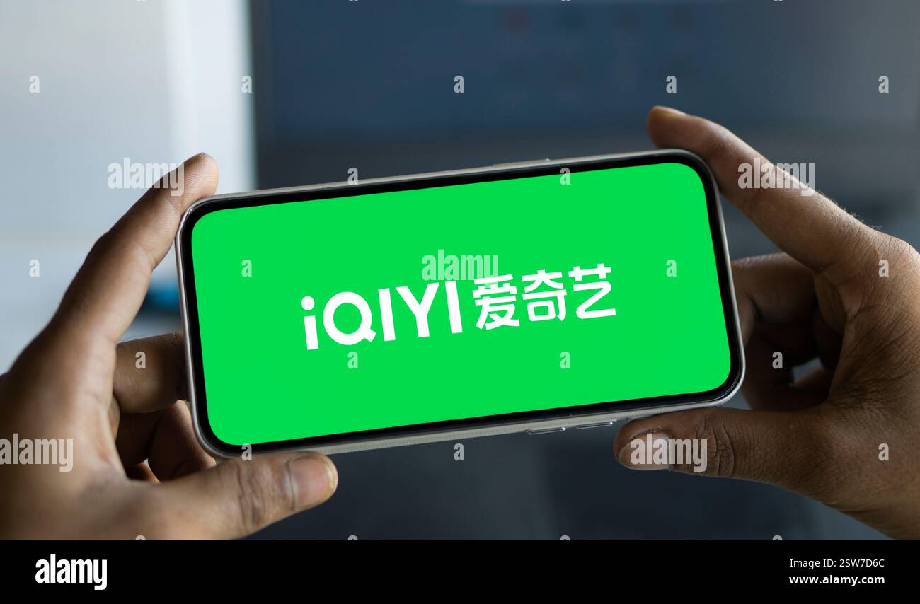 Dhaka, Bangladesh- 13 Oct 2024: iQIYI logo is displayed on smartphone ...