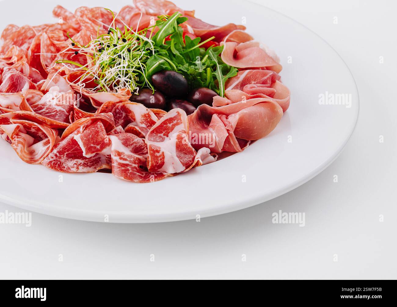 Assorted deli meats plate with garnish Stock Photo - Alamy