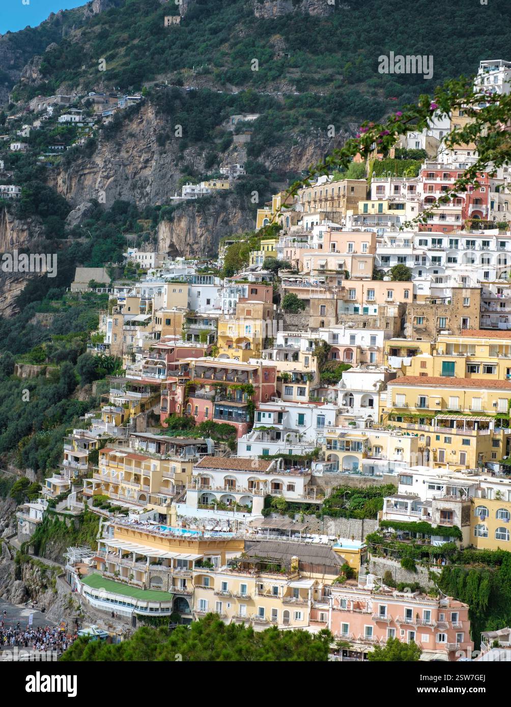 Charming pastel houses clinging to the cliffs of Positano along the ...