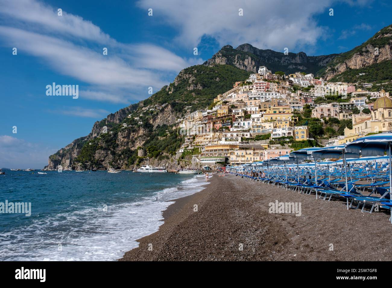 Stunning view of Positano along the Amalfi Coast with serene beach ...