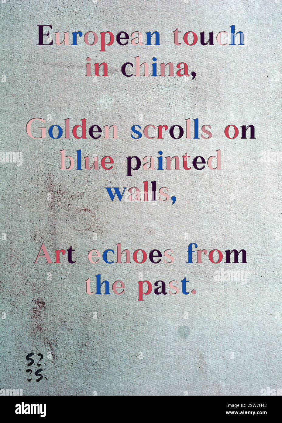 European touch in china, Golden scrolls on blue painted walls, Art ...