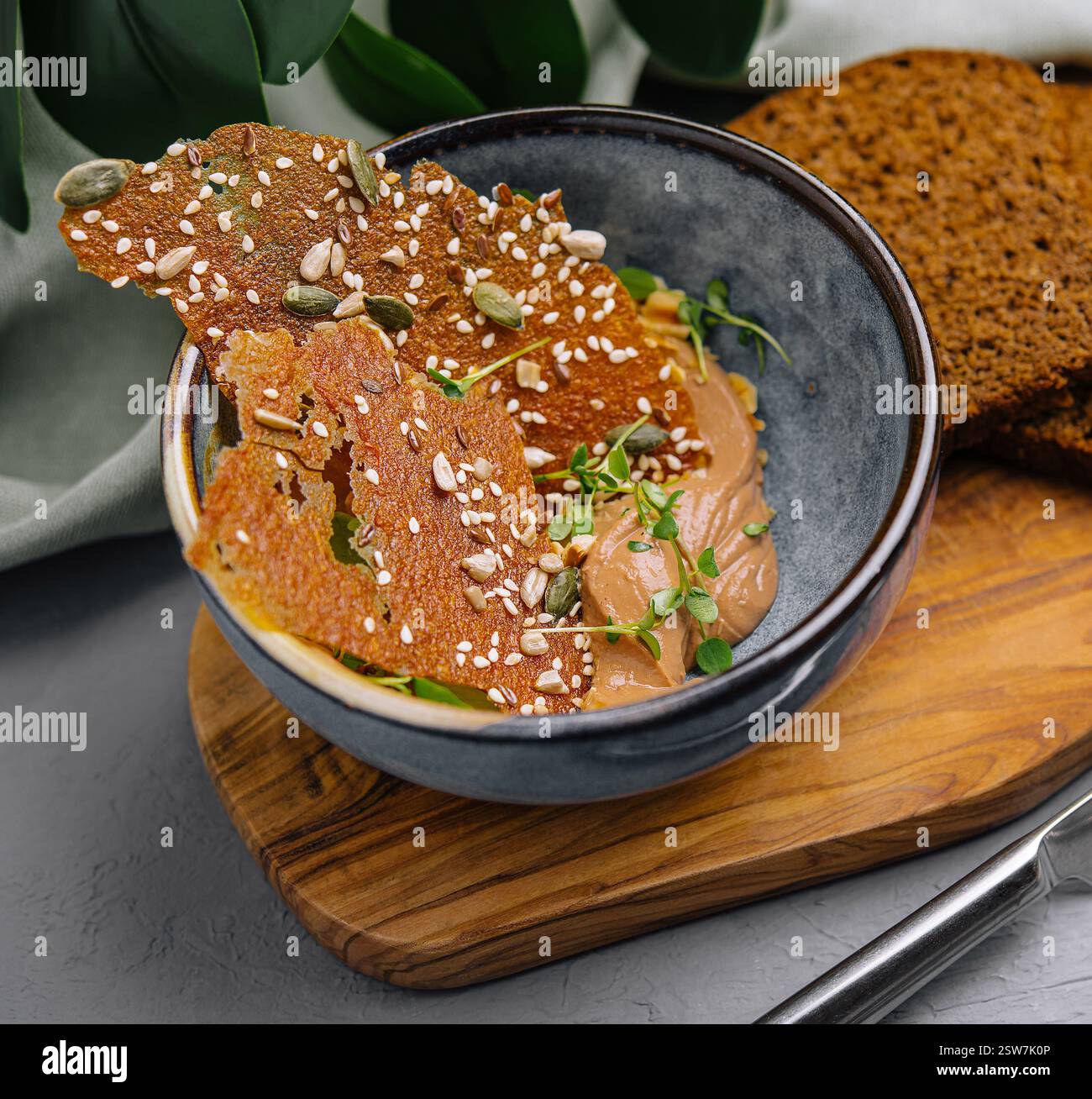 Gourmet chicken liver pate with crispy bread Stock Photo - Alamy
