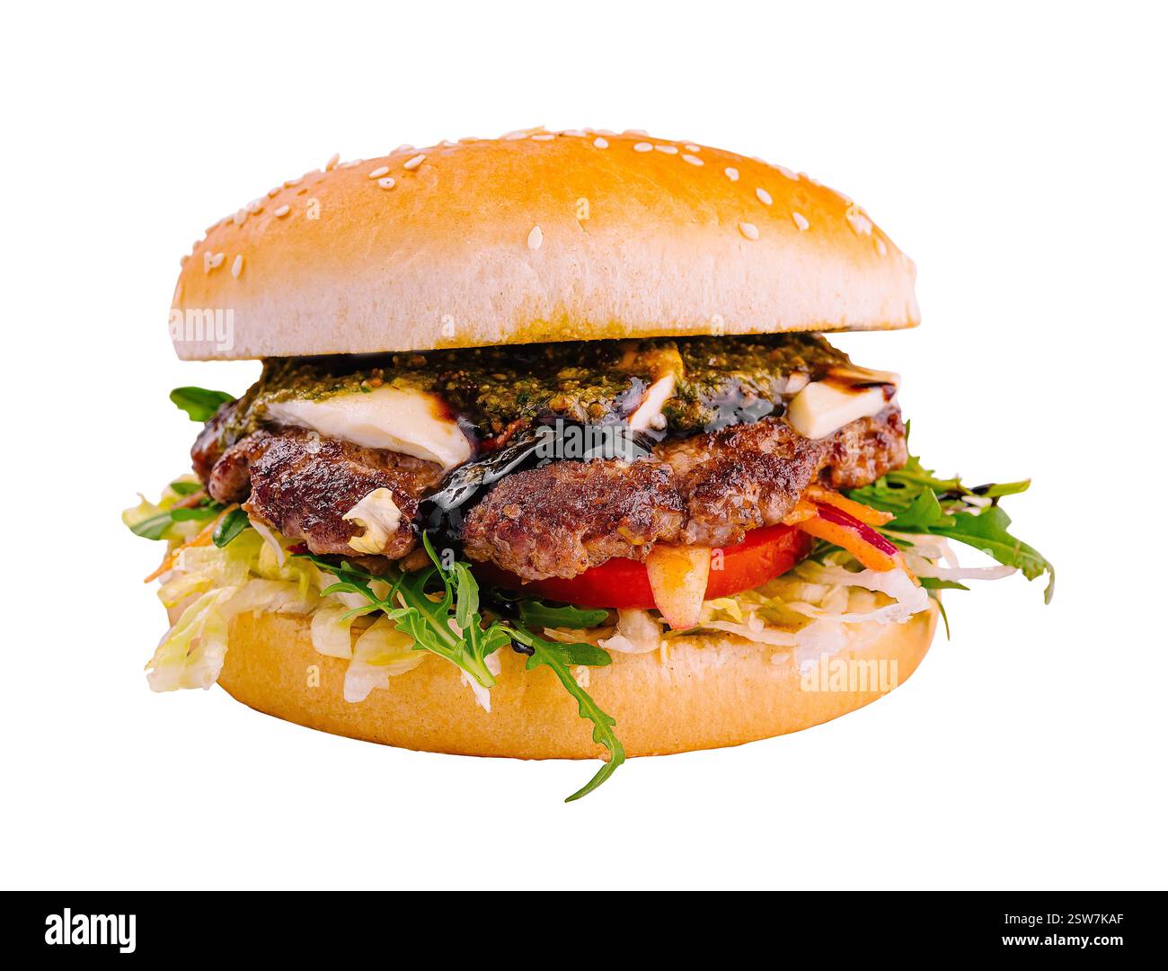Gourmet beef burger isolated on white Stock Photo - Alamy