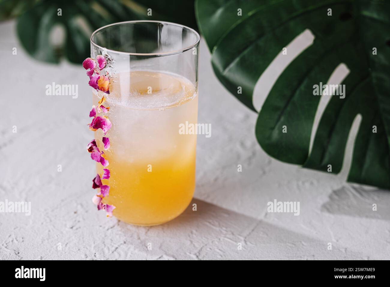 Tropical cocktail with orchid garnish Stock Photo - Alamy