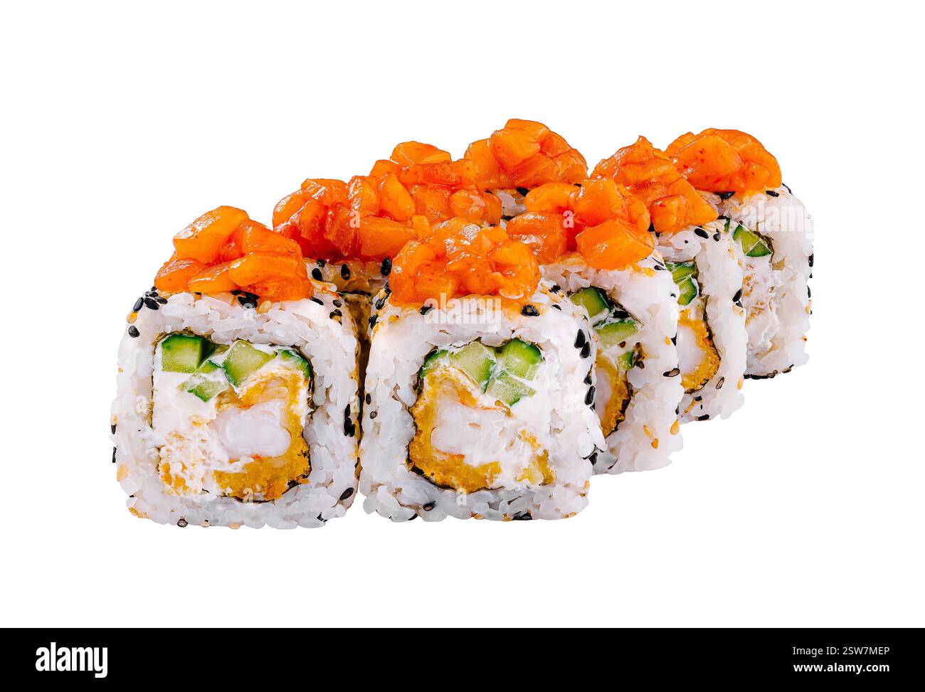 Tasty salmon sushi roll isolated on white Stock Photo - Alamy