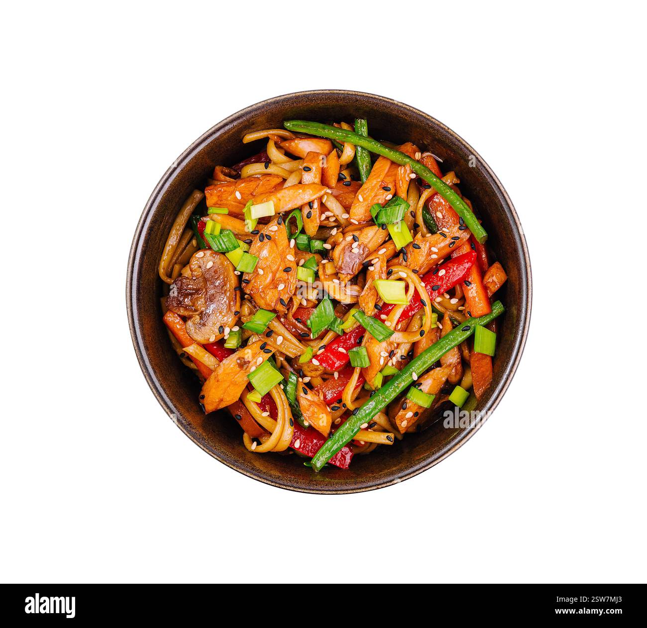 Delicious stir-fried beef and vegetable dish isolated on white Stock ...