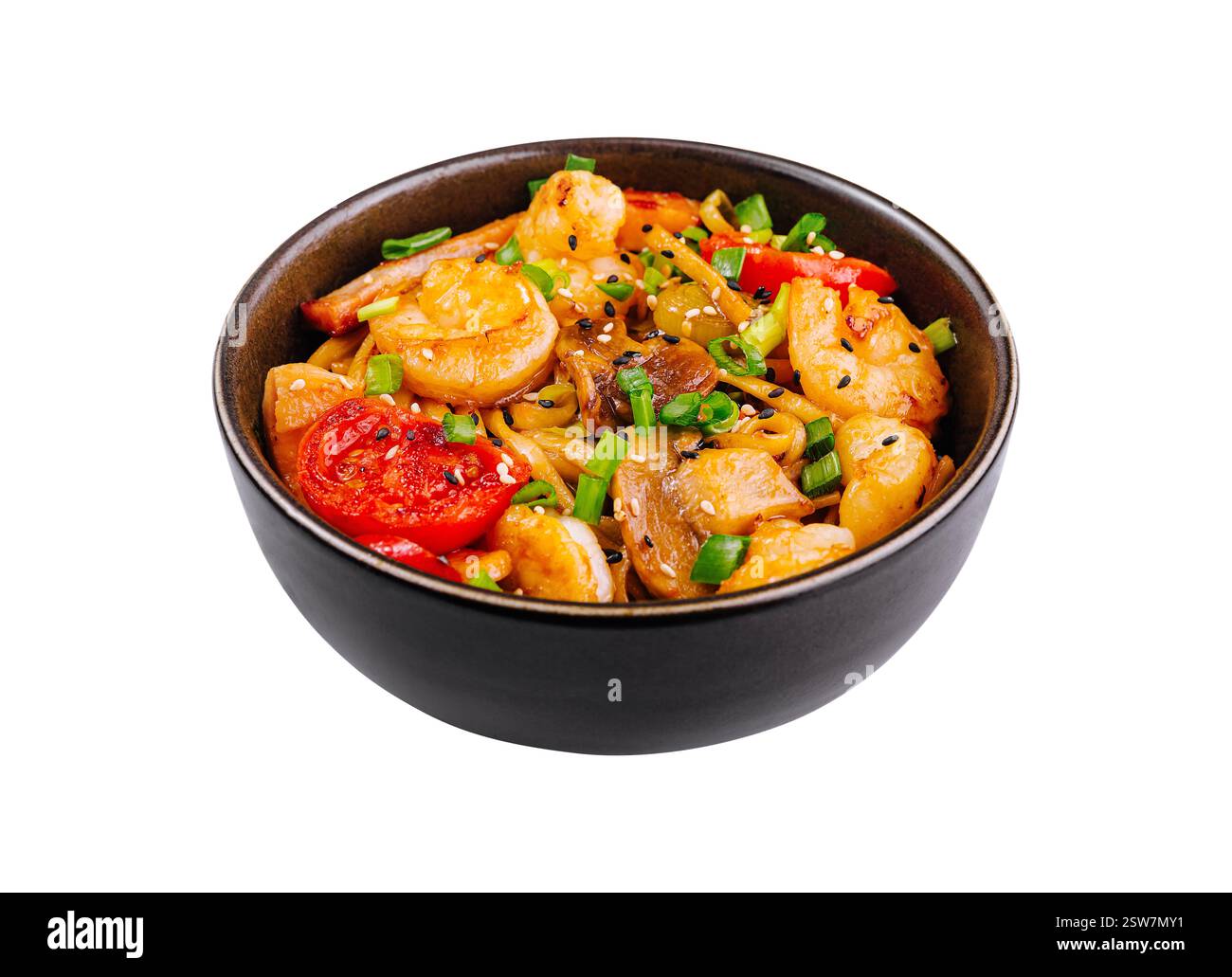 Shrimp stir fry in bowl isolated on white background Stock Photo - Alamy