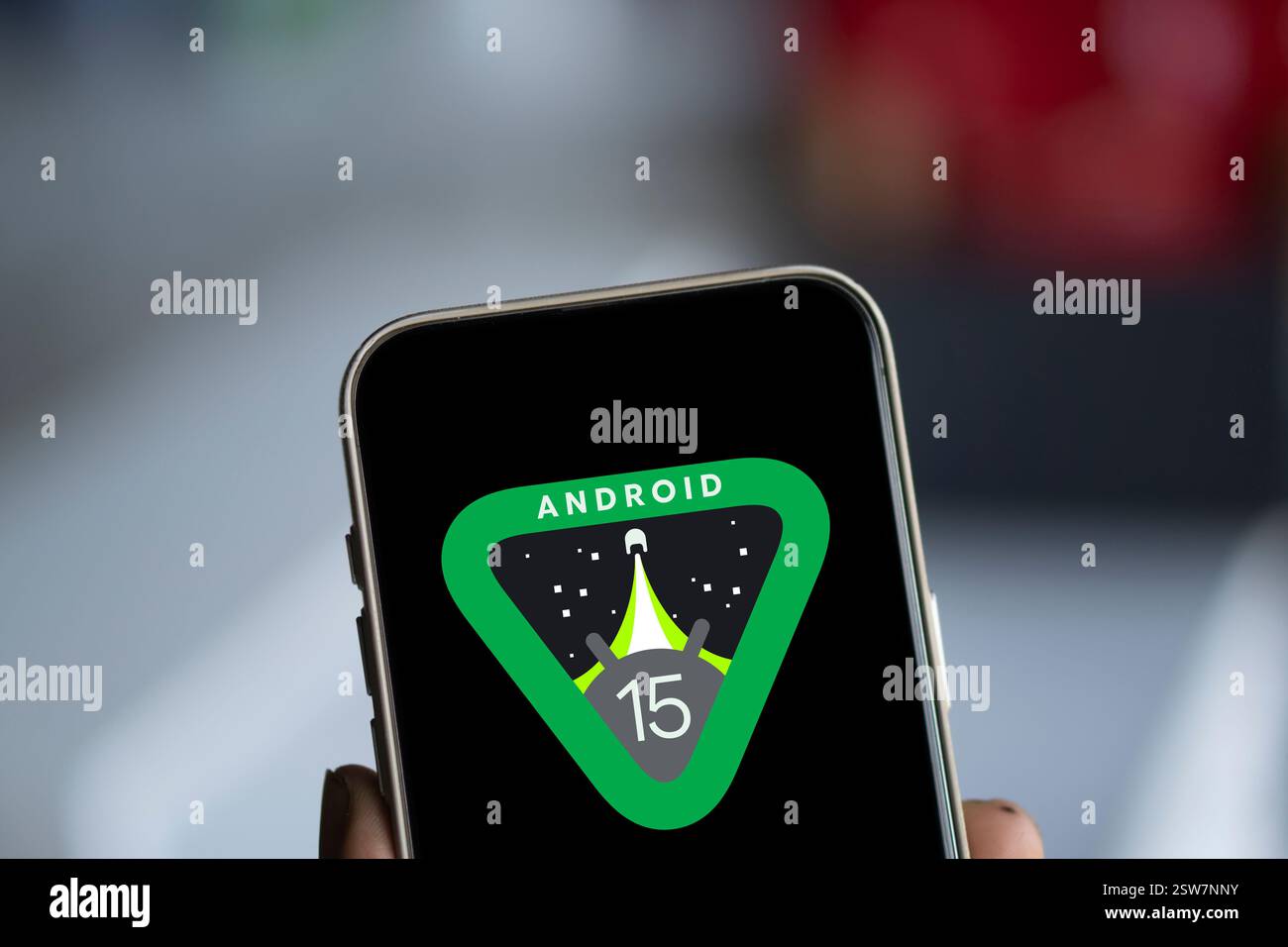 Android 15 logo is displayed on smartphone hi-res stock photography and ...