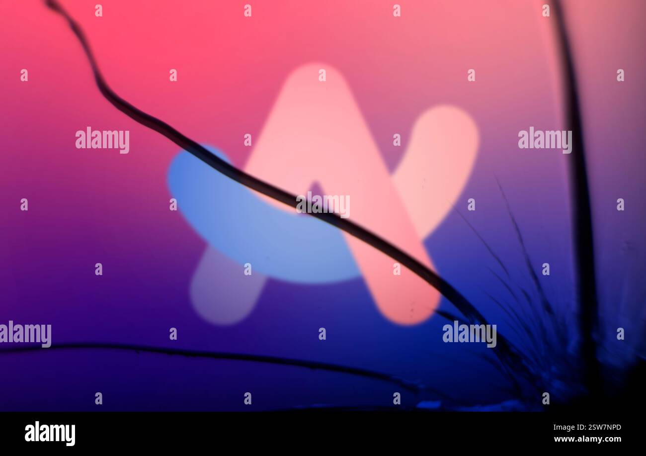 Arc browser logo is visible on the broken glass hi-res stock ...