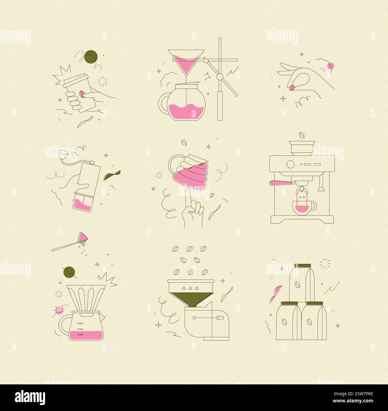 Coffee symbols set cup, pot, grinder, bean, machine, pot, mill, pack ...