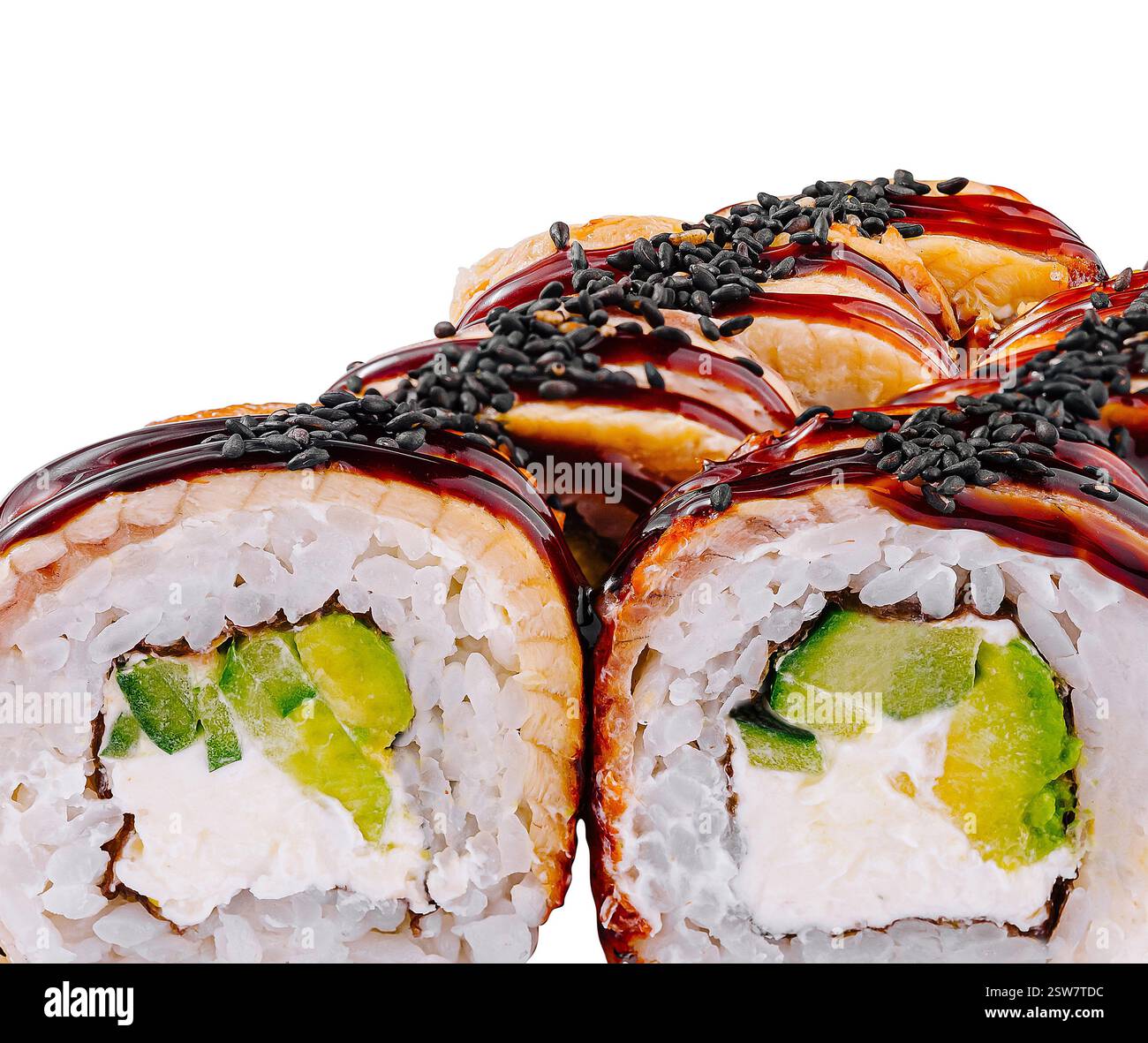 Delicious sushi roll with eel and avocado Stock Photo - Alamy
