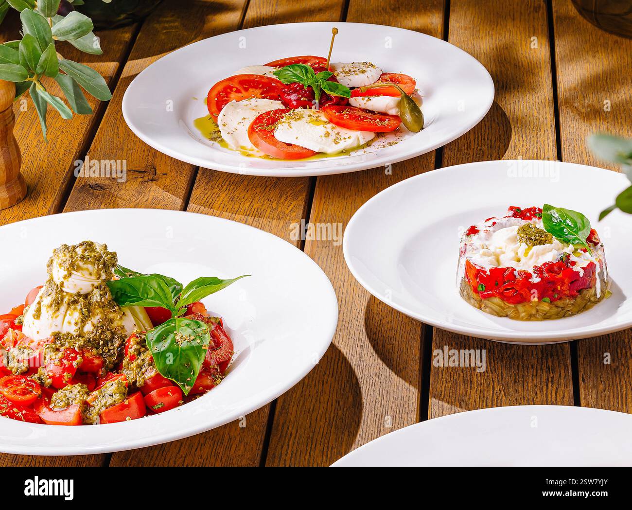 Gourmet tomato and cheese appetizers on elegant table setting Stock Photo - Alamy