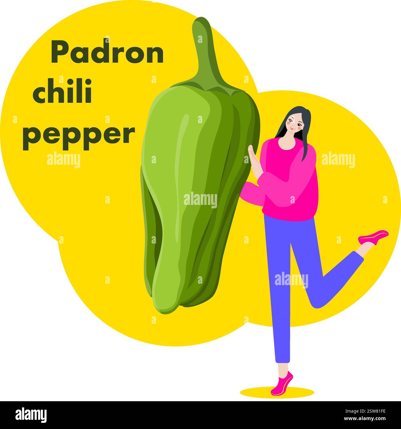A woman holds Padron Pepper. Pimientos de Padron or Herbon pepper ...