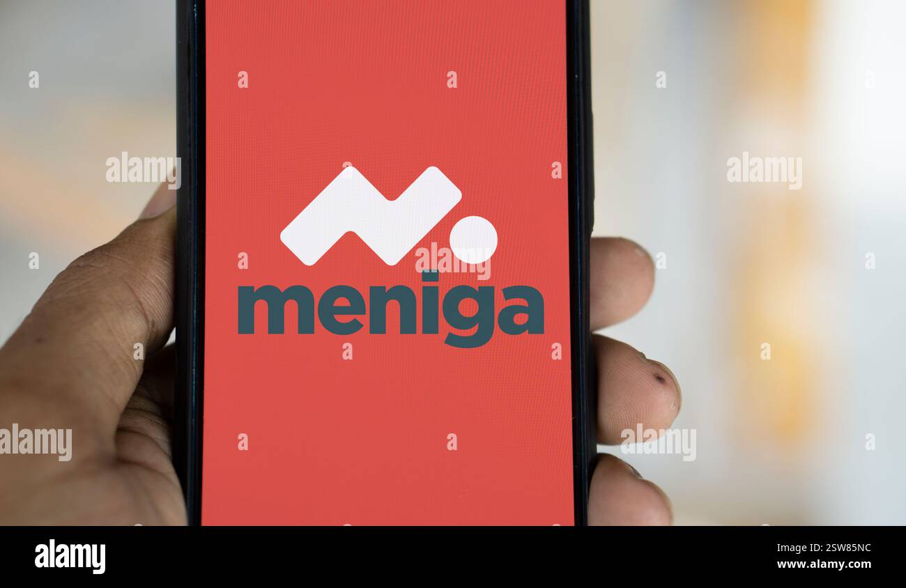 Dhaka, Bangladesh- 22 Oct 2024: Meniga logo is displayed on smartphone ...