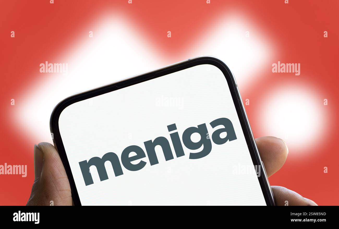 Dhaka, Bangladesh- 22 Oct 2024: Meniga logo is displayed on smartphone ...