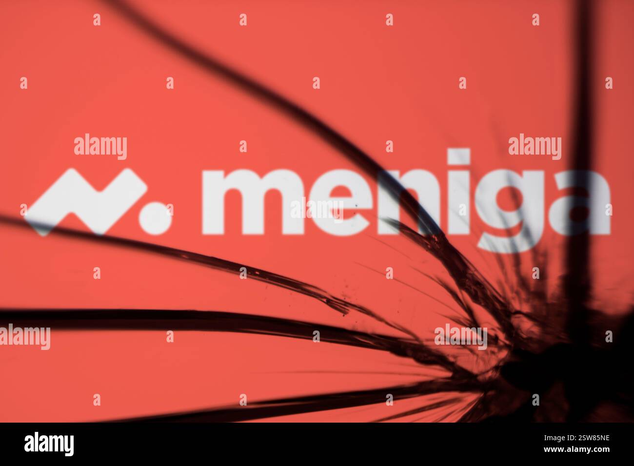 Dhaka, Bangladesh- 22 Oct 2024: Meniga logo is visible on the broken ...