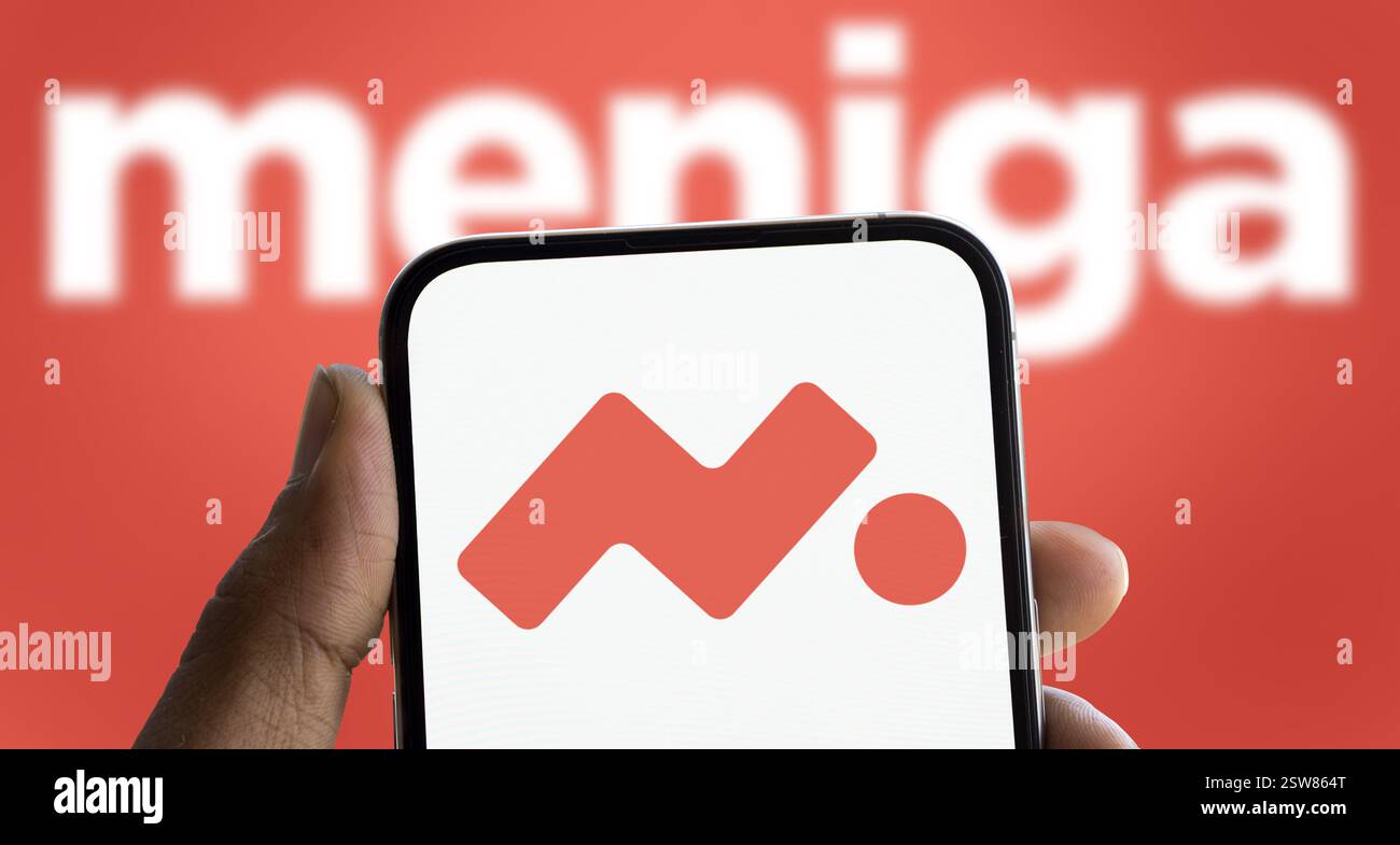 Dhaka, Bangladesh- 22 Oct 2024: Meniga logo is displayed on smartphone ...