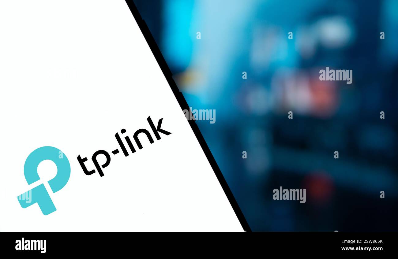 Dhaka, Bangladesh- 22 Oct 2024: TP-Link logo is displayed on smartphone ...