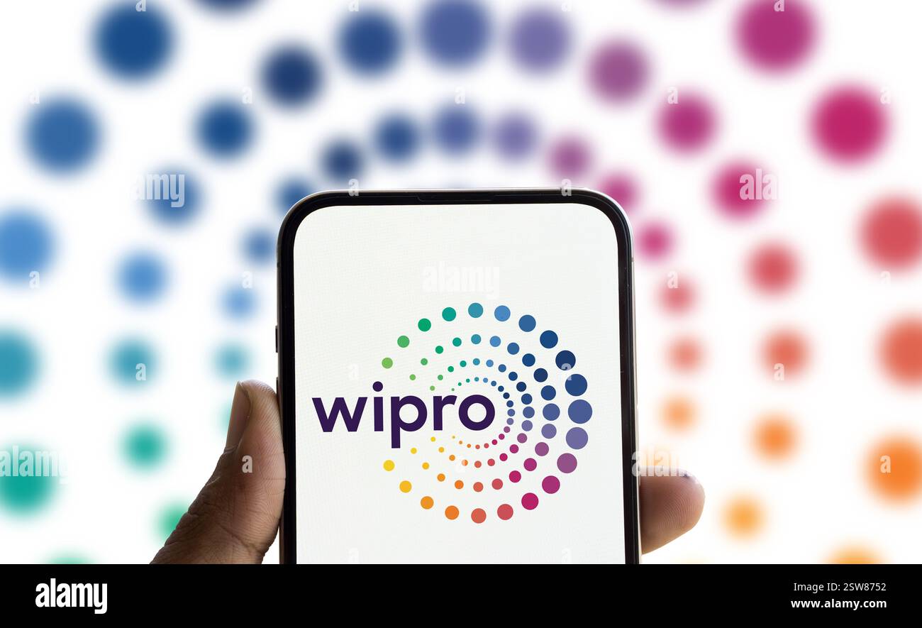 Dhaka, Bangladesh- 23 Oct 2924: Wipro logo is displayed on smartphone ...