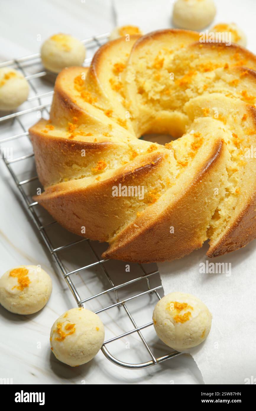 Easy orange pound cake and mini soft shortbread cookies drizzled with ...