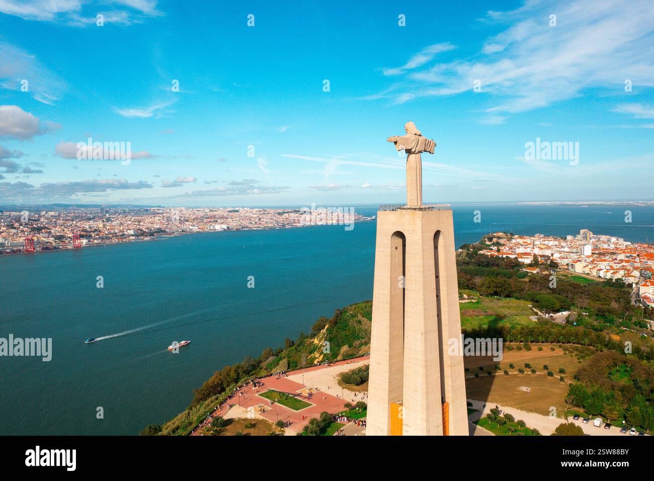 Aerial drone view of monument Sanctuary of Christ the King. Majestic ...