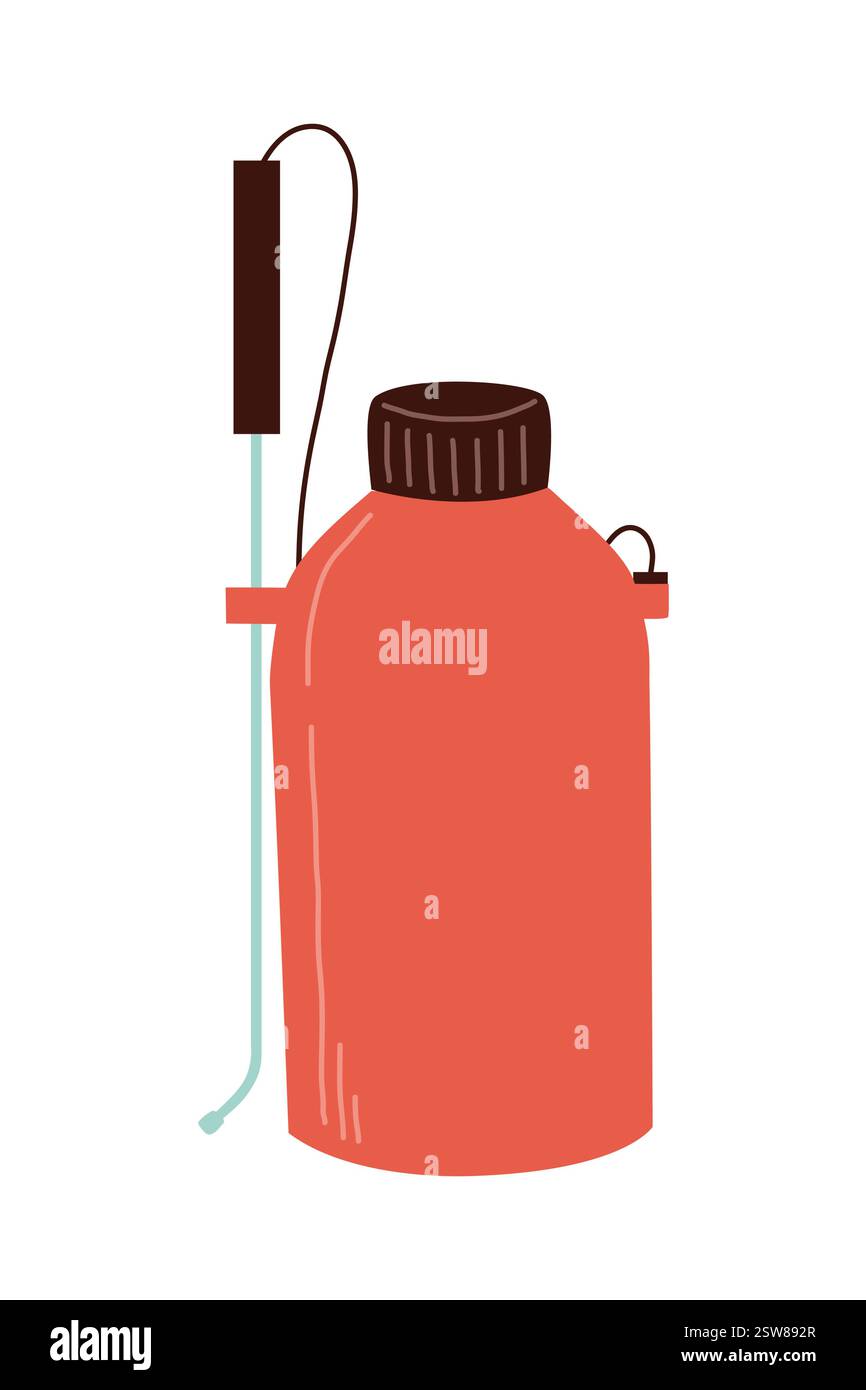 Garden sprayer with a telescopic handle in red color isolated on a ...