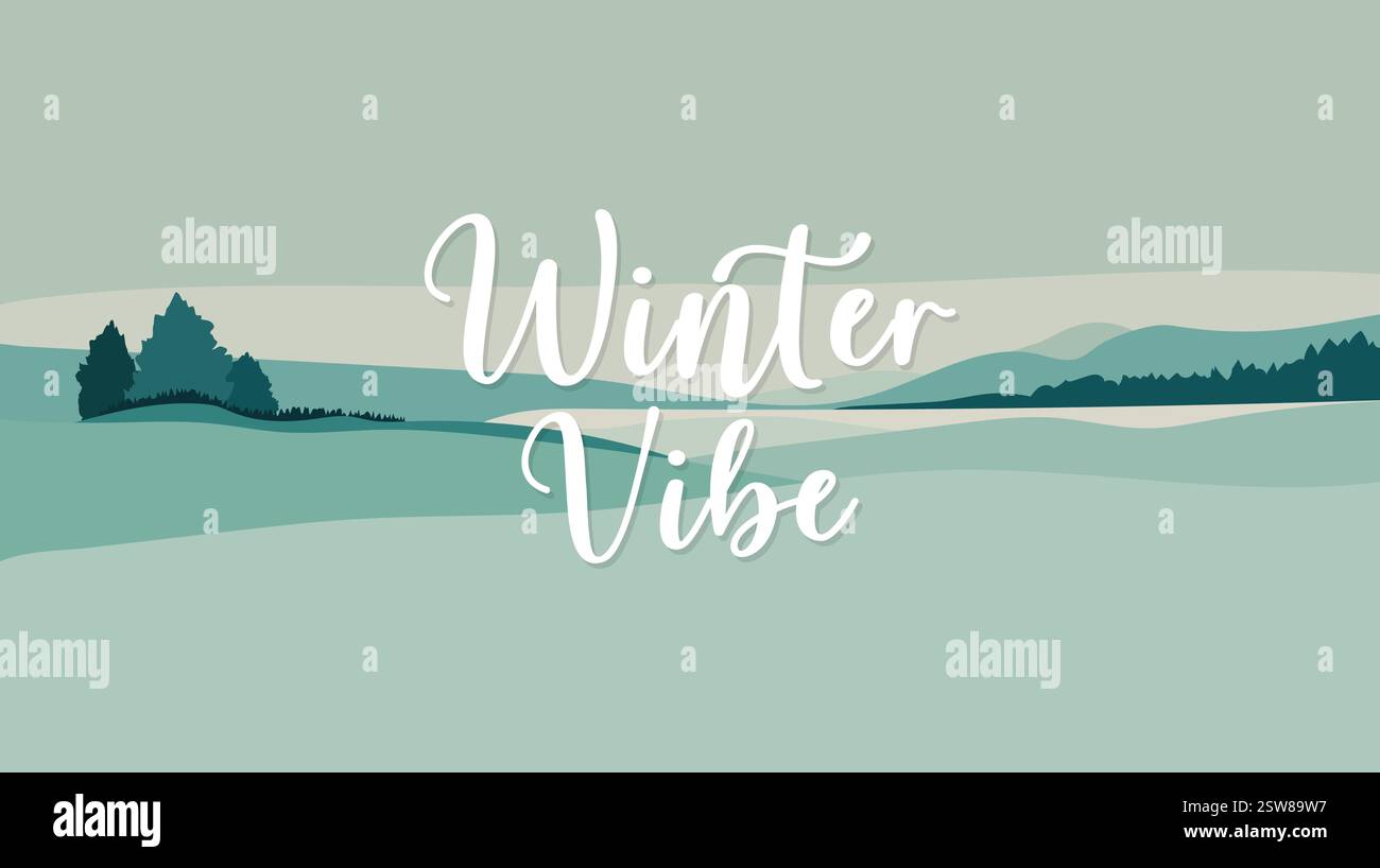 Winter Vibe, minimalist winter landscape with hills and trees on soft background. . Vector ...
