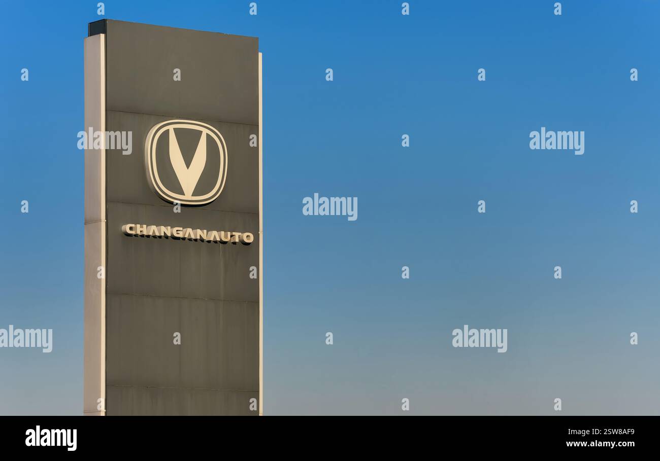 Almaty, Kazakhstan - February 10, 2025: Changan auto logo on the banner ...