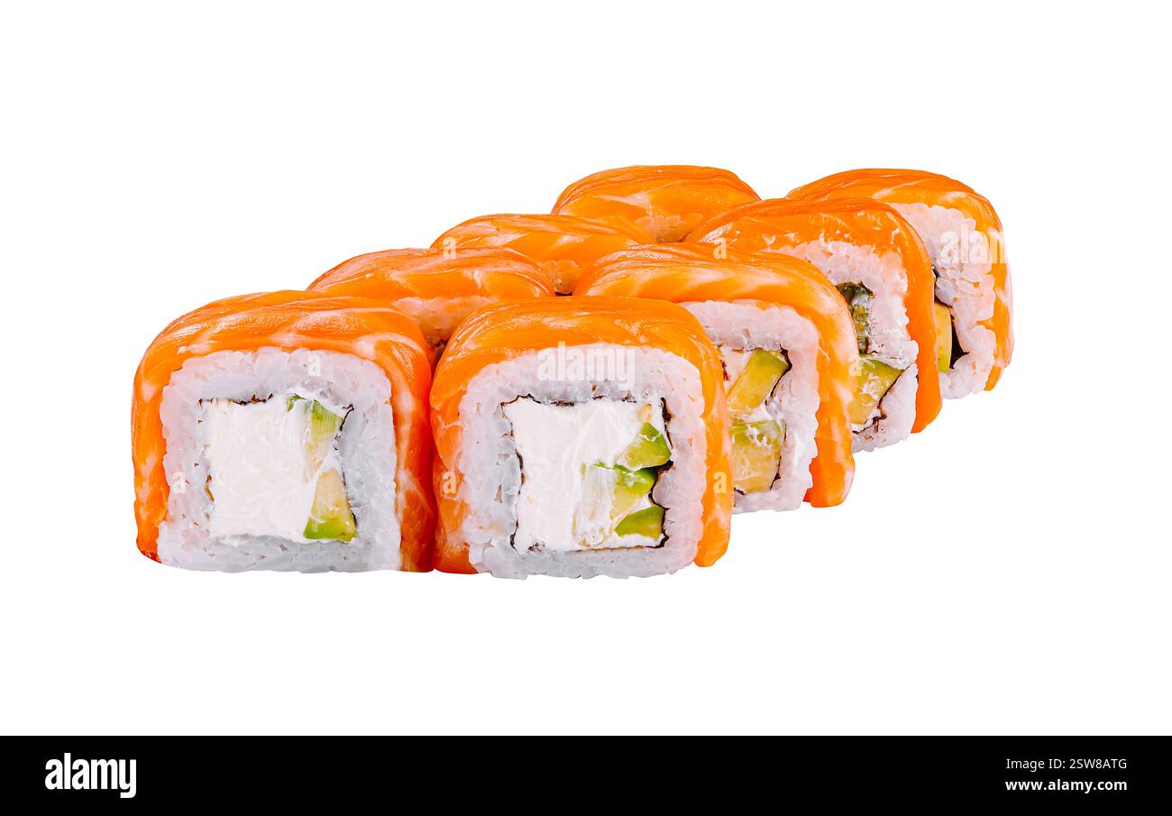 Philadelphia sushi roll laying on white background Stock Photo - Alamy