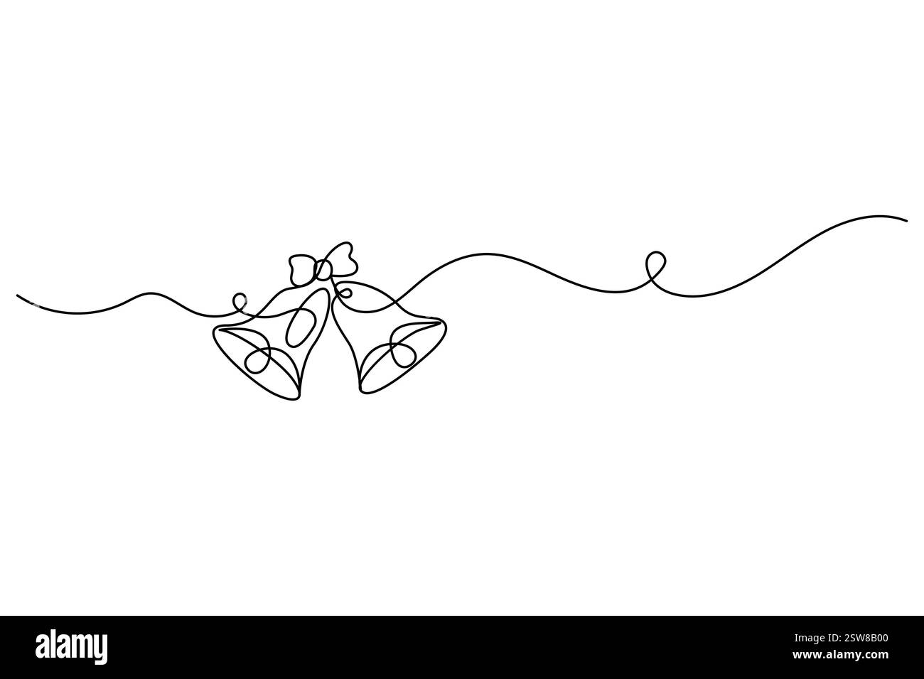 Continuous one line christmas bell drawing and outline editable stroke ...