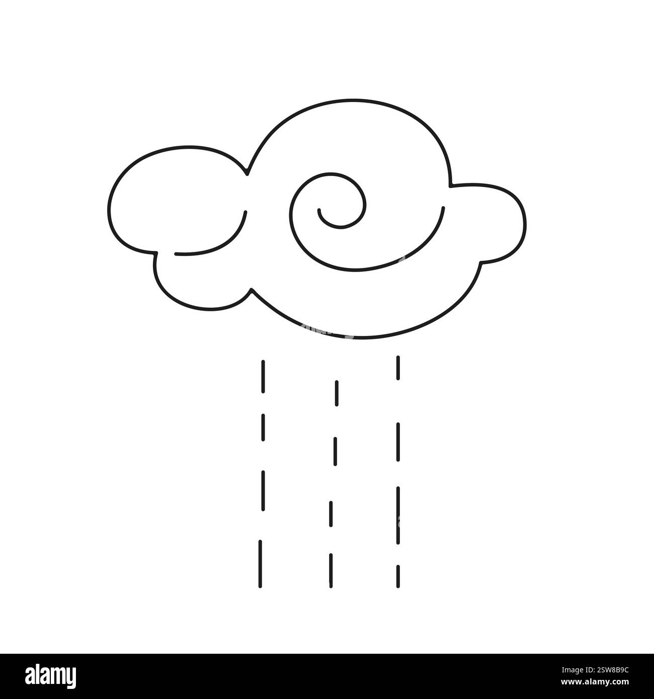 Simple line drawing of a cloud with spirals and rain falling down Stock ...