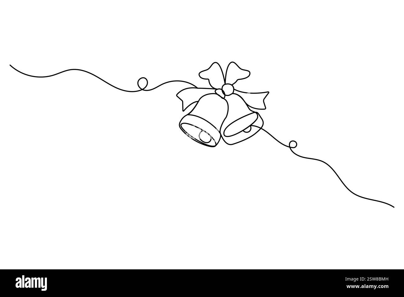 Continuous one line christmas bell drawing and outline editable stroke ...