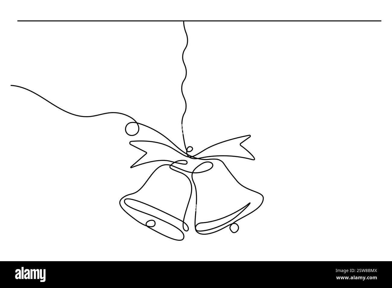 Continuous one line christmas bell drawing and outline editable stroke ...