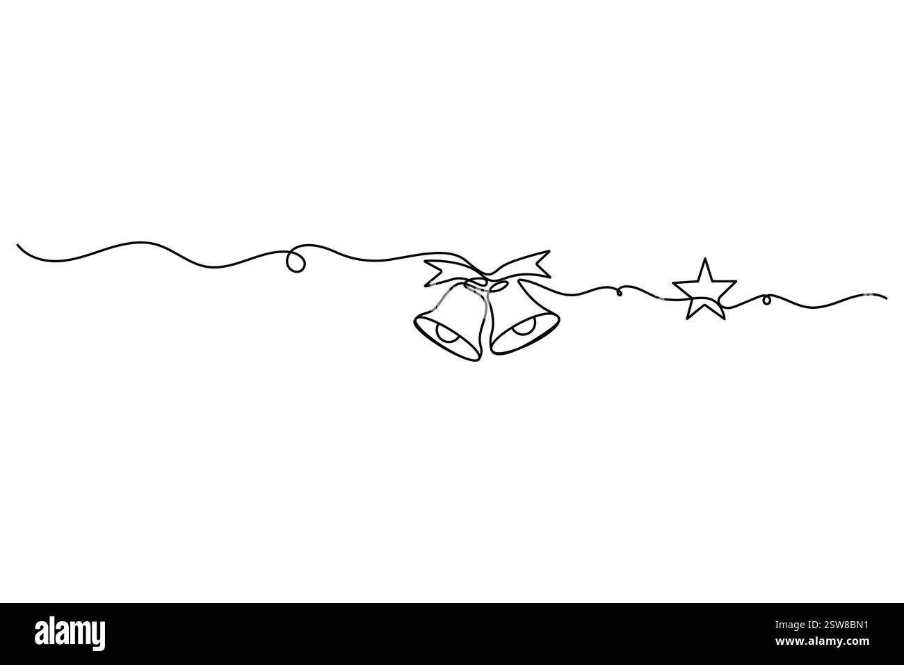 Continuous one line christmas bell drawing and outline editable stroke ...