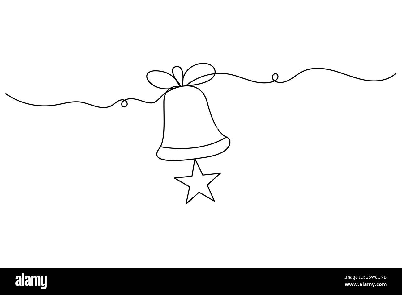 Continuous one line christmas bell drawing and outline editable stroke ...